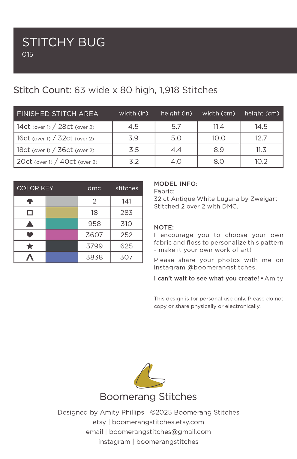 Stitchy Bug Cross Stitch Pattern by Boomerang Stitches – Lindy Stitches