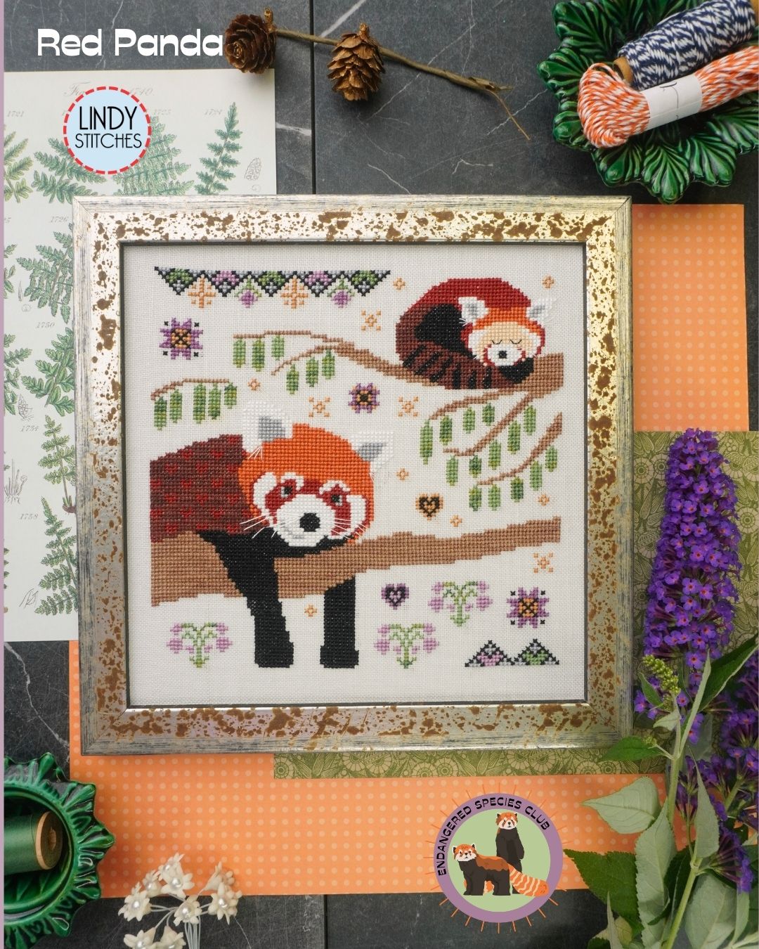 Lindy Stitches RED PANDA Cross Stitch Pattern Endangered Species Club
