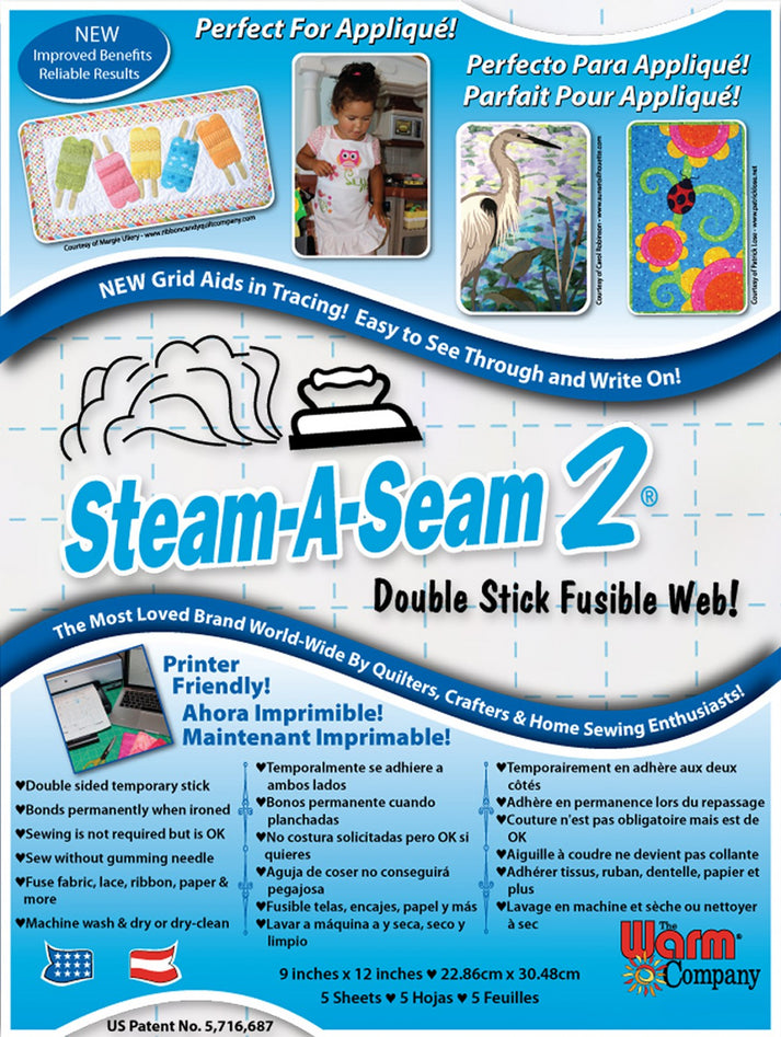 Steam A Seam Double Stick Fusible Web 5 Sheets – Lindy Stitches